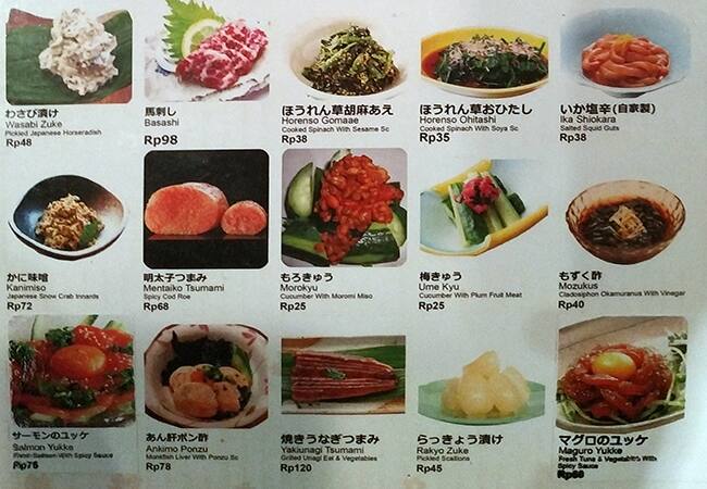 Menu at Marufuku restaurant, Jakarta
