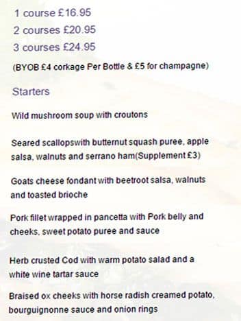 Menu at Stockbridge Restaurant, Edinburgh