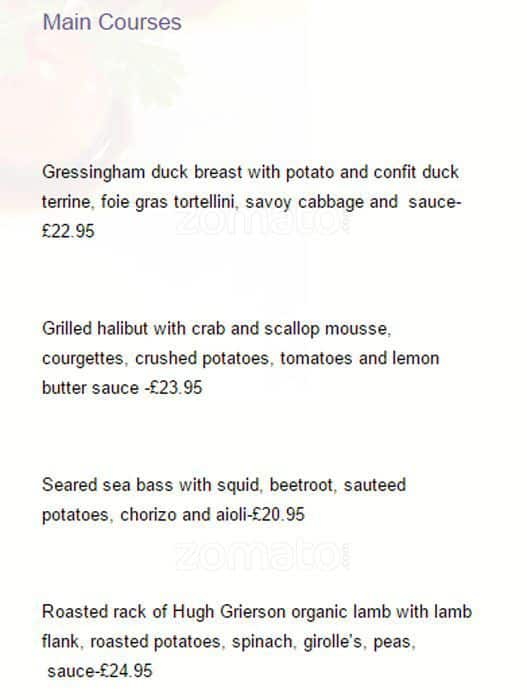 Menu at Stockbridge Restaurant, Edinburgh