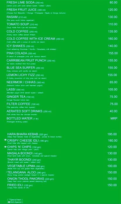 Menu at Sankalp, Ahmedabad