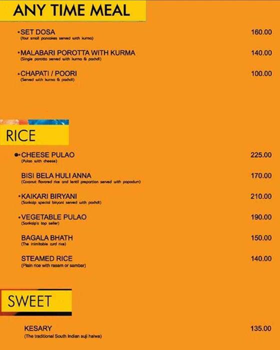 Menu at Sankalp, Ahmedabad