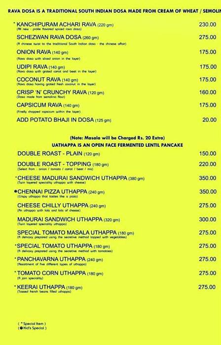 Menu at Sankalp, Ahmedabad