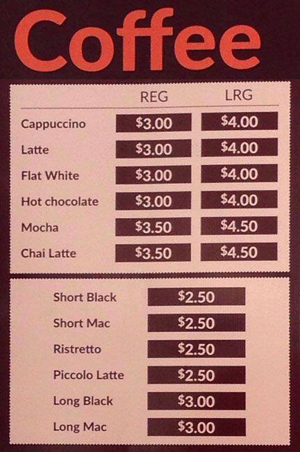 Menu at G Cafe, Redfern