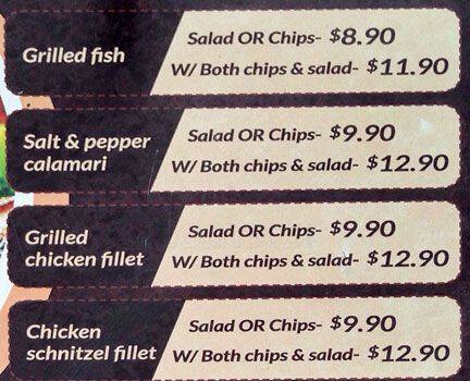 Menu at G Cafe, Redfern