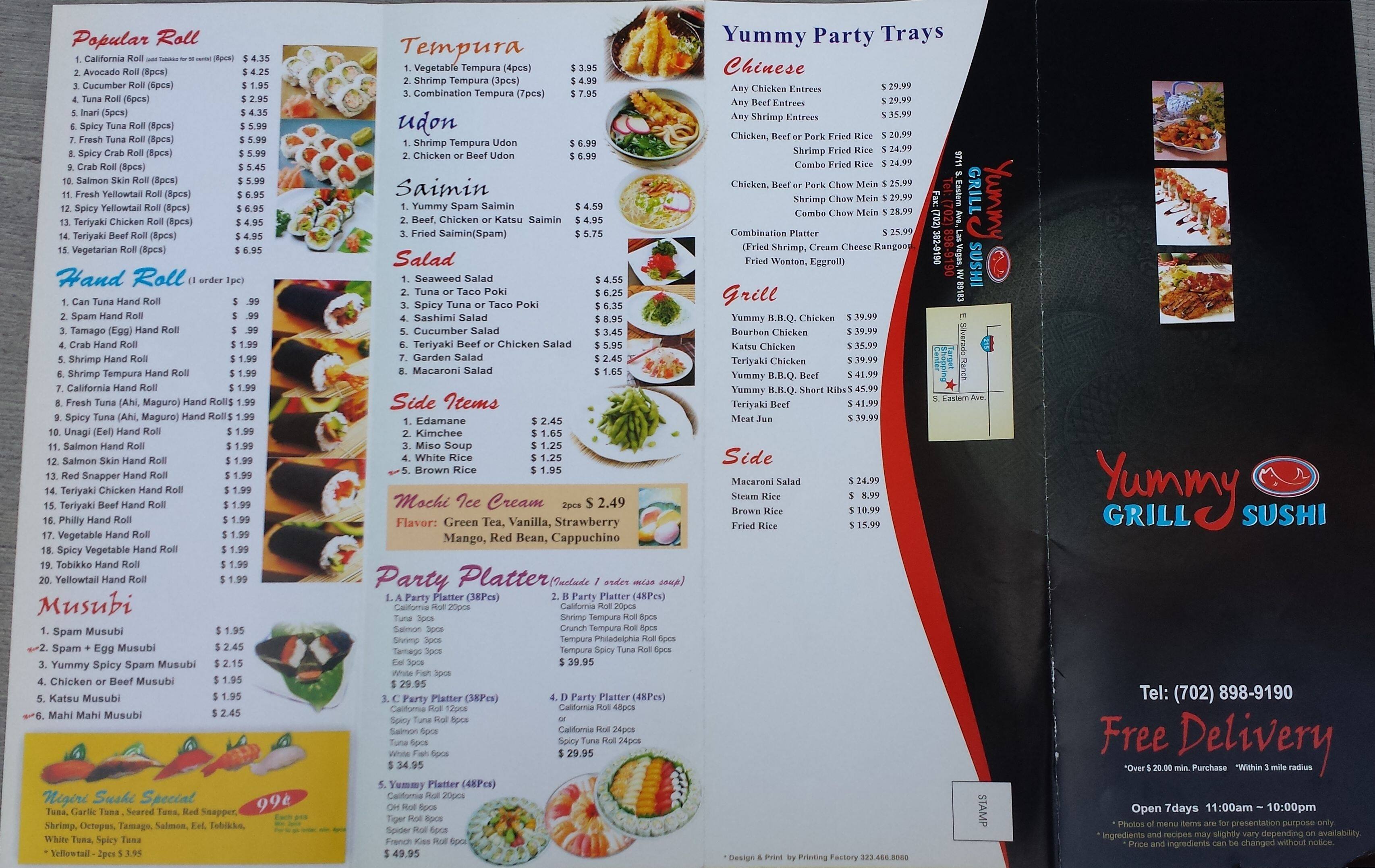 Menu at Yummy Grill Sushi Restaurant, Las Vegas, S Eastern Ave