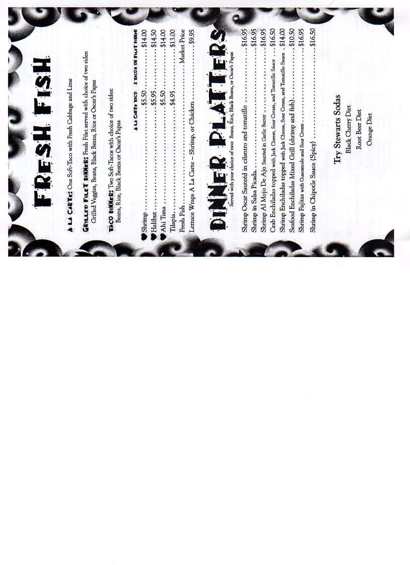 Menu at Oscars Mexican Restaurant, Redlands