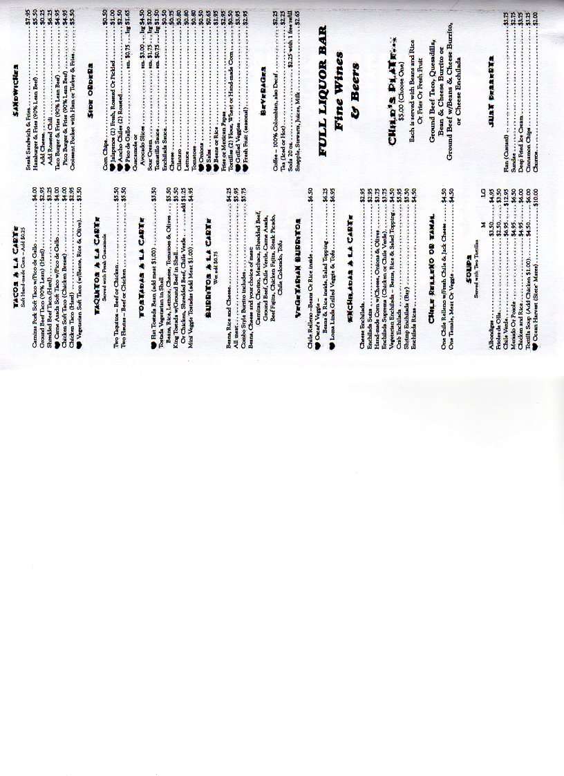 Menu at Oscars Mexican Restaurant, Redlands