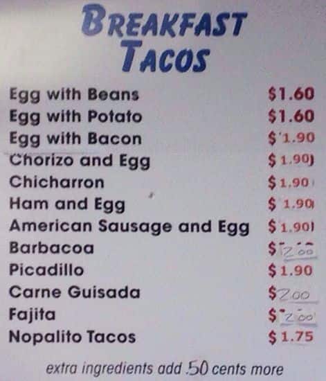 Menu at Mi Victoria Bakery, Austin, E William Cannon Dr