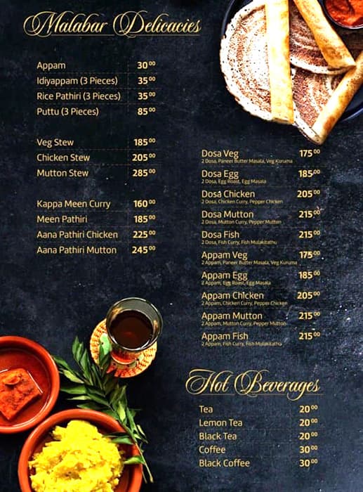 Menu of The Paramount Hotel, Domlur, Bangalore