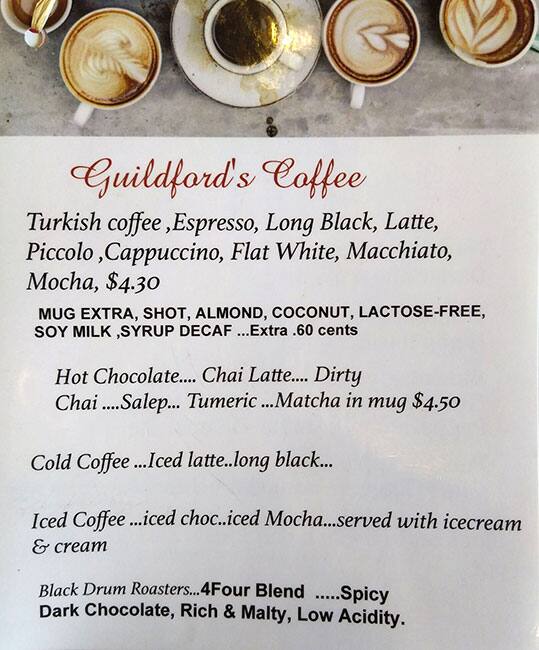 Menu at Guildford's Restaurant Cafe, Seaford