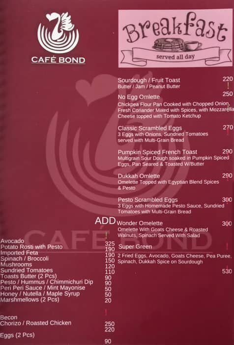 Menu at Coffee Bond - Cafe Bond, New Delhi, First floor