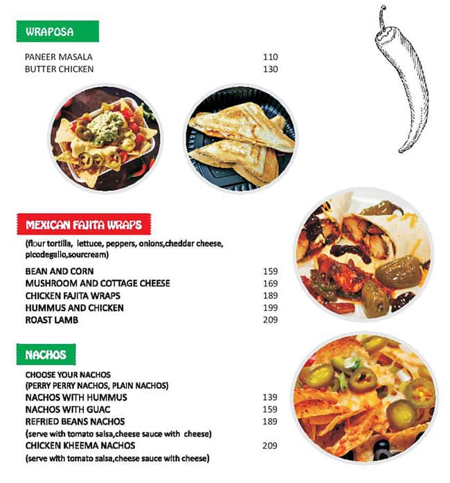 Menu at Burrito factory, Mumbai, 16th Rd