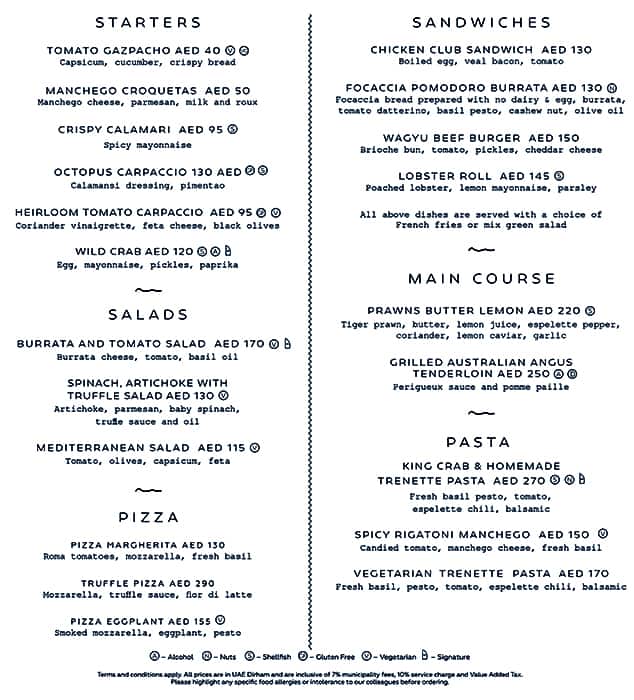 Menu of Sal - Burj Al Arab, Umm Suqeim, Dubai