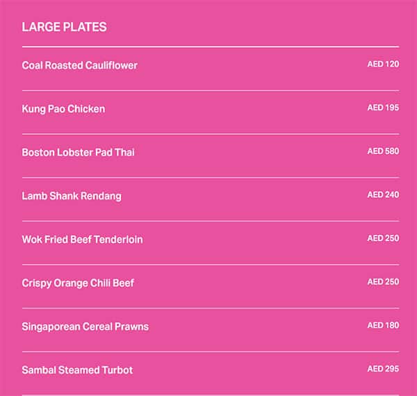 Menu of Ling Ling, Palm Jumeirah, Dubai