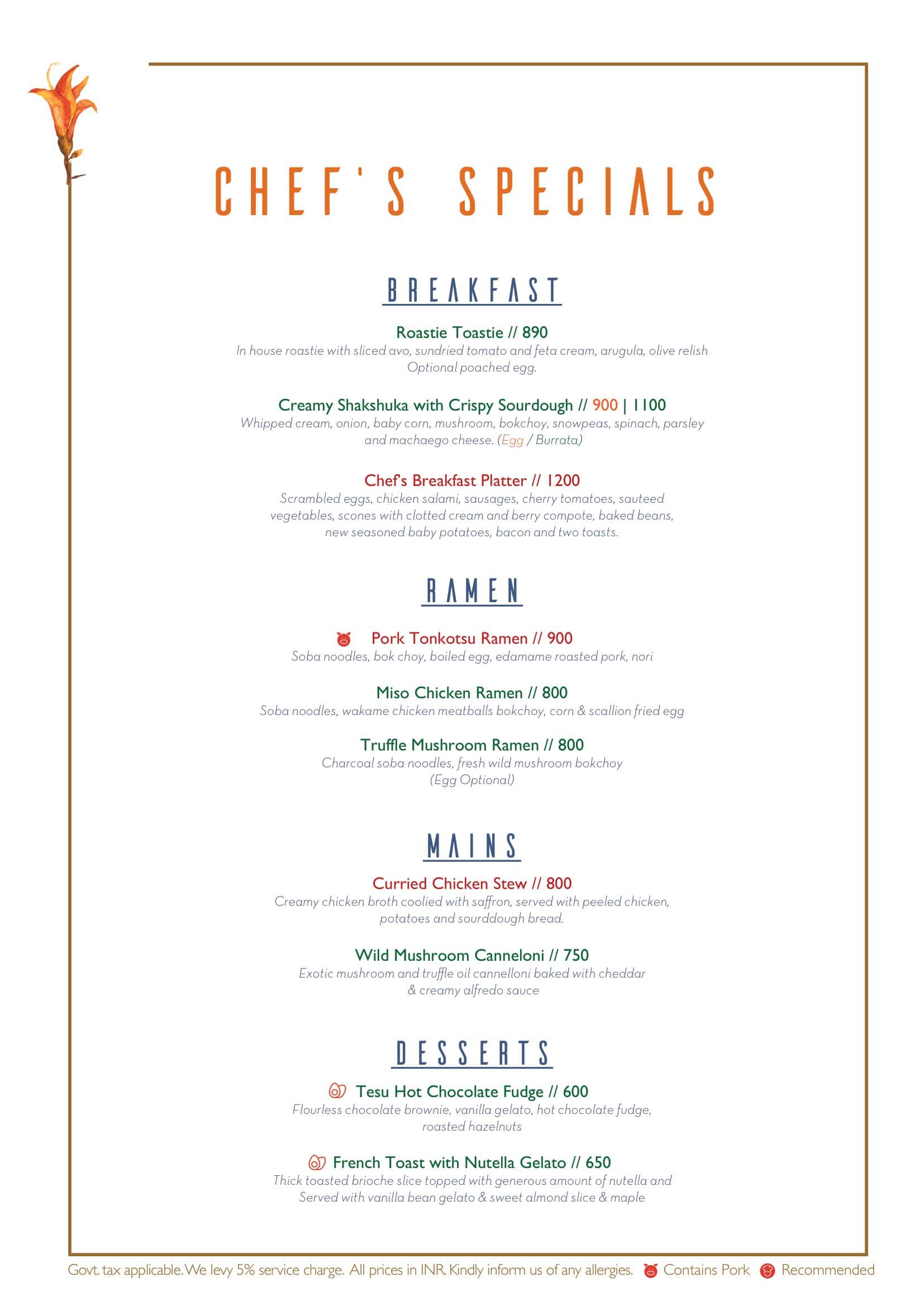 Menu of Cafe Tesu, Adchini, New Delhi