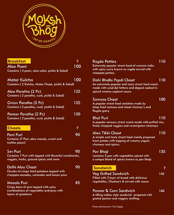 Menu of Moksh Bhog, Yelahanka, Bangalore