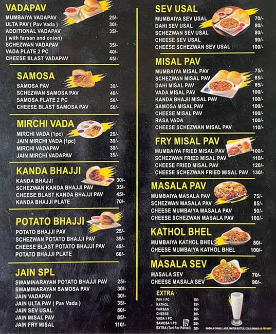 Menu of MMV - Mumbaiya Misal & Vadapav, Nava Vadaj, Ahmedabad