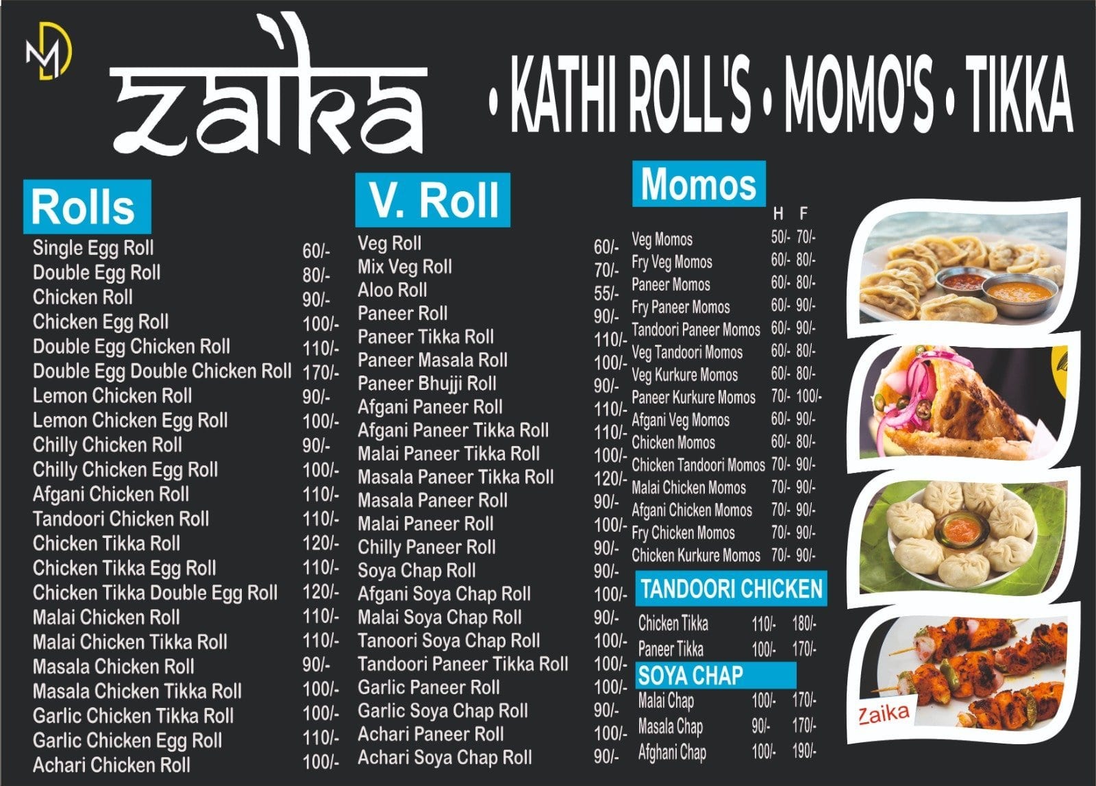 Menu of Zaika Kathi Roll & Momos, Sector 31, Faridabad