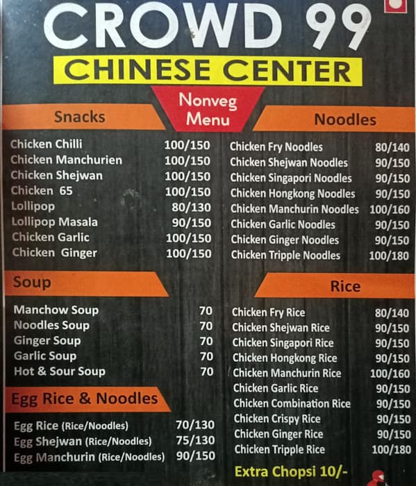 Menu of Crowd 99, Hinjawadi, Pune