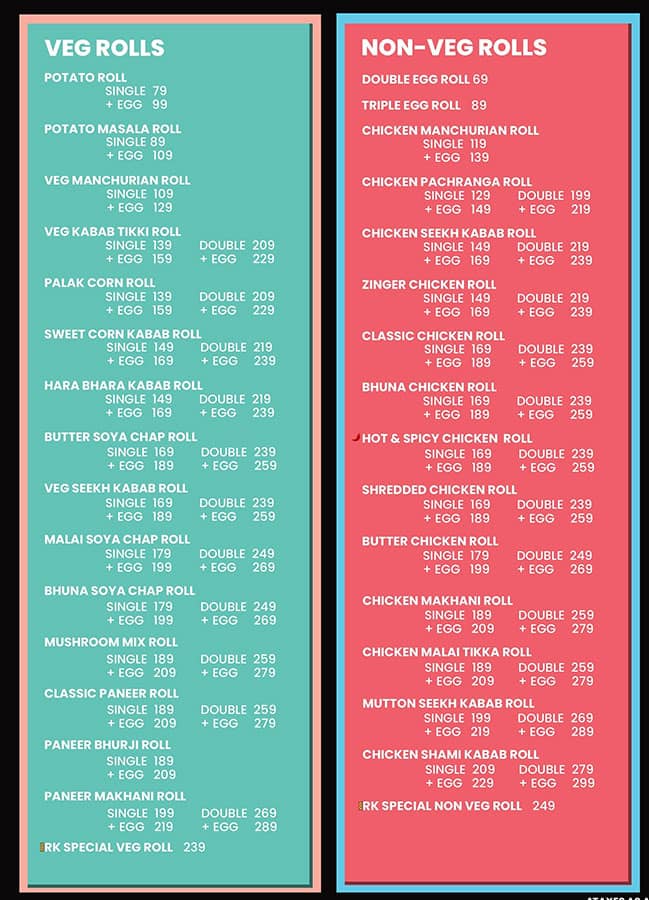 Menu of RollsKing, Sector 15, Faridabad
