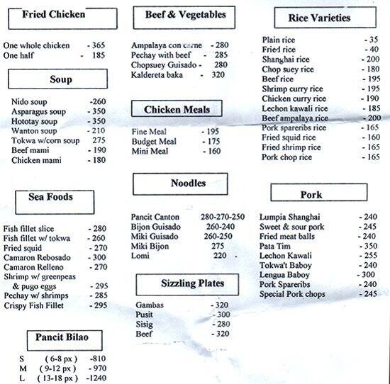 Ramon Lee's Panciteria Menu - Zomato Filipinas