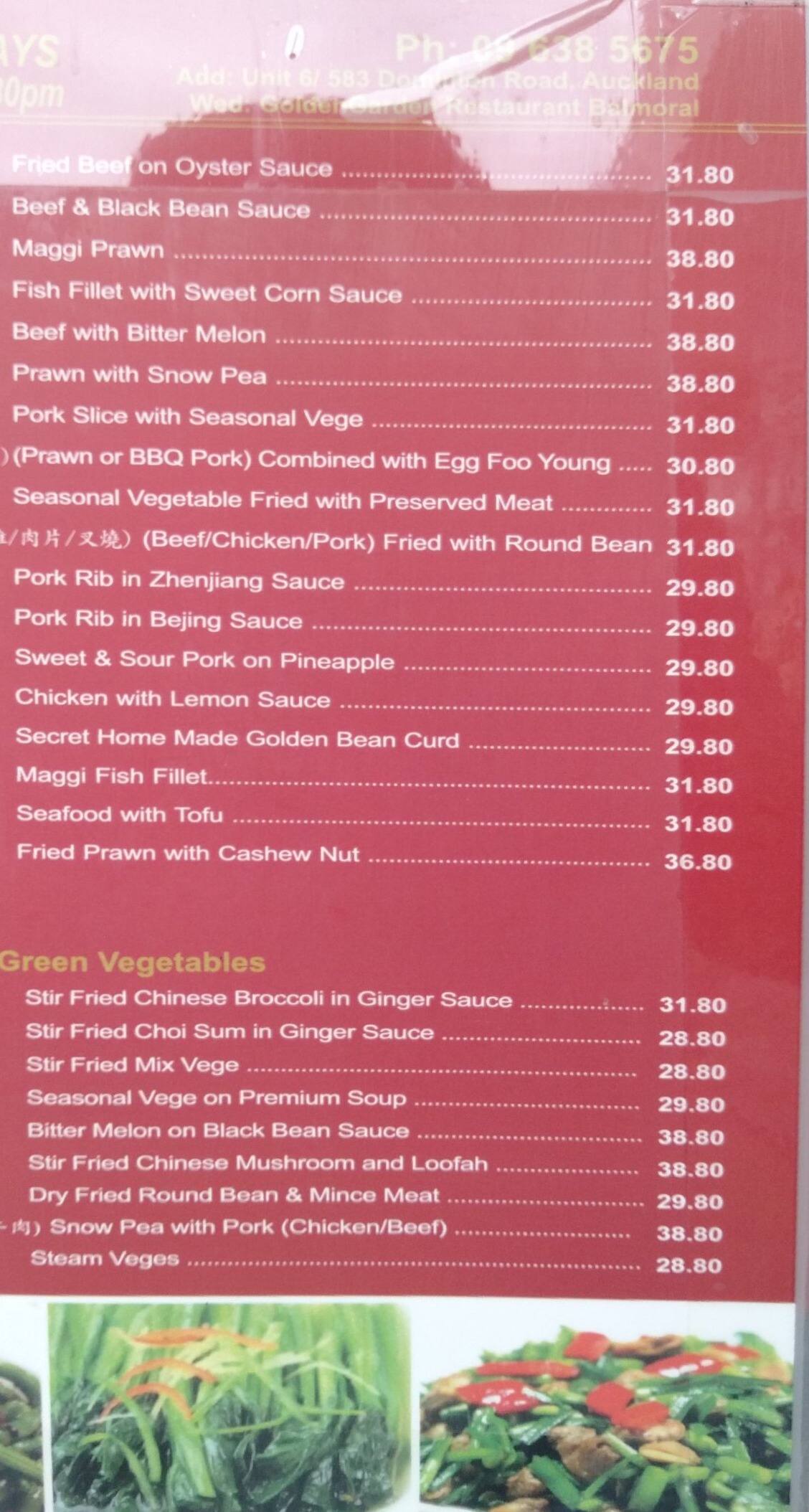 Menu at Golden Garden Restaurant 金碧园, Auckland, 583 Dominion Rd