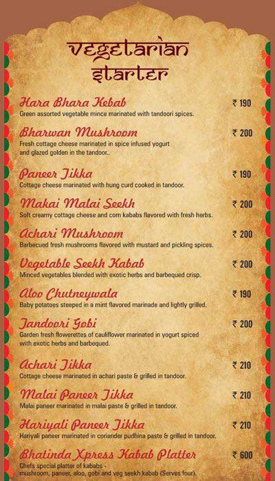 Menu at Bhatinda Xpress, Chennai, 4/19A