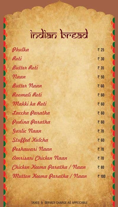 Menu at Bhatinda Xpress, Chennai, 4/19A