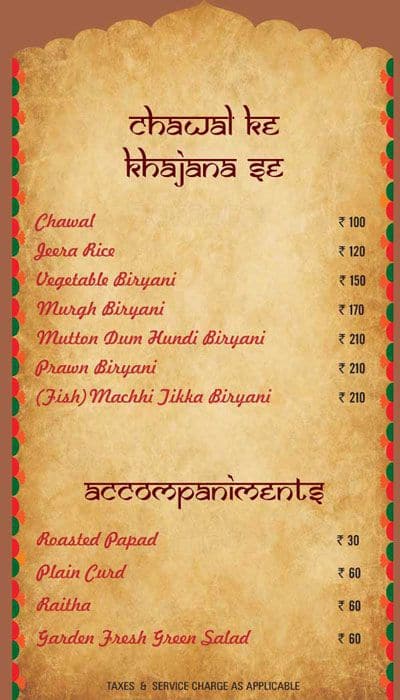 Menu at Bhatinda Xpress, Chennai, 4/19A