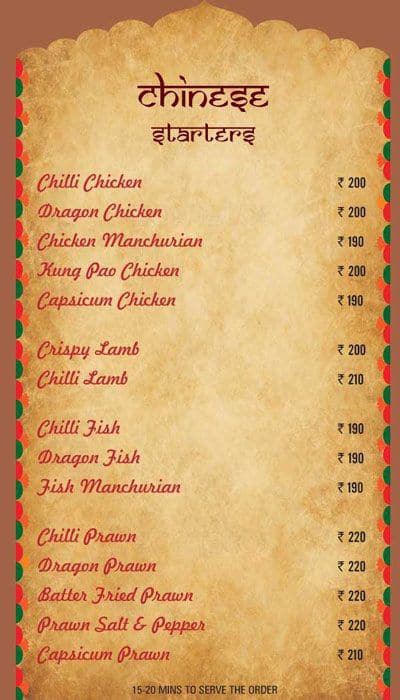 Menu at Bhatinda Xpress, Chennai, 4/19A