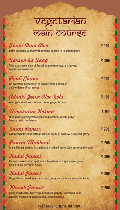 Menu at Bhatinda Xpress, Chennai, 4/19A