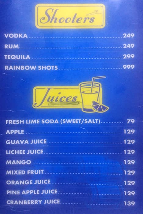 Menu at Glasshopper, Chennai