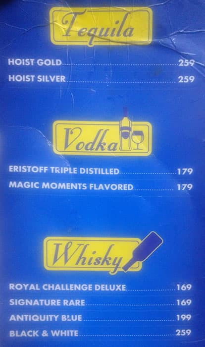 Menu at Glasshopper, Chennai