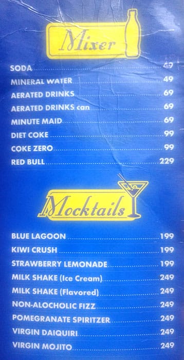 Menu at Glasshopper, Chennai