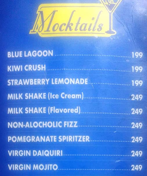 Menu at Glasshopper, Chennai