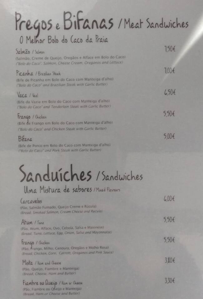 Menu at Casa da Praia restaurant, Carcavelos