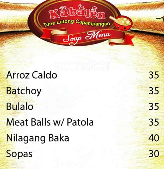 Menu at Kabalen Restaurant, Toronto