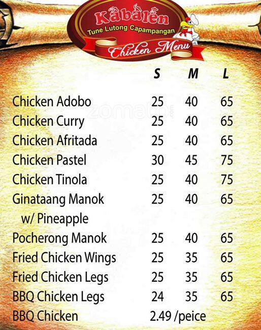 Menu at Kabalen Restaurant, Toronto