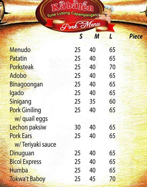 Menu at Kabalen Restaurant, Toronto