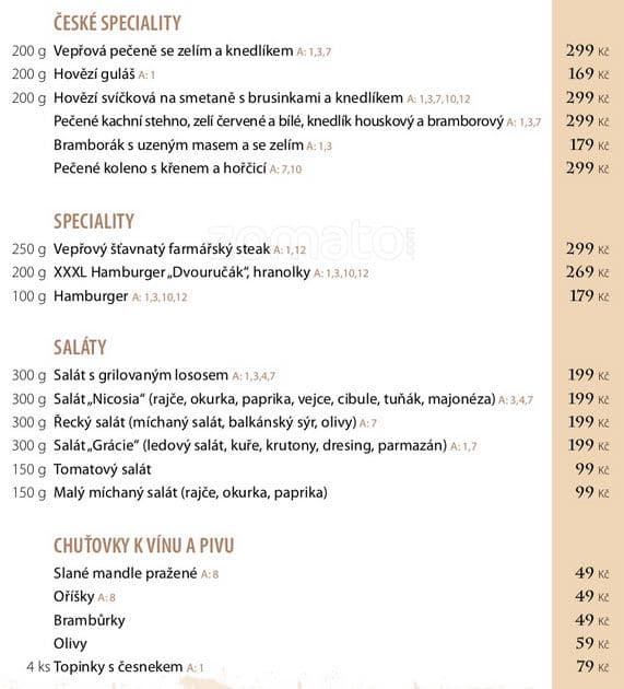 Menu at bridge restaurant, Prague