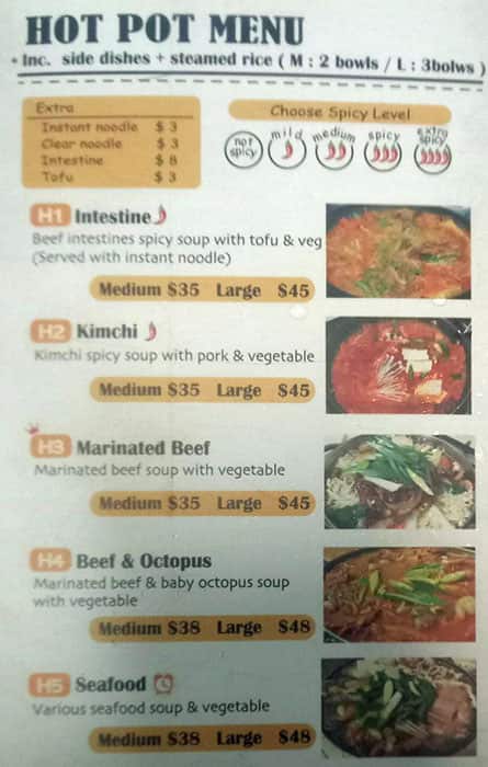 Menu at Sunny Seoul BBQ, Sunnybank