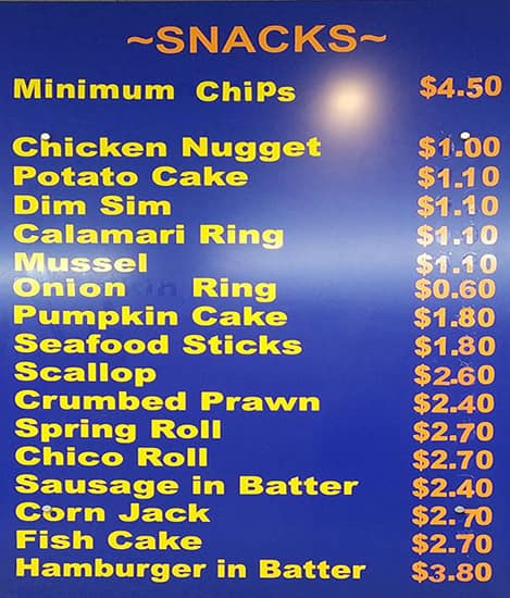 Menu at JJ's Fish & Chips restaurant, Doncaster East
