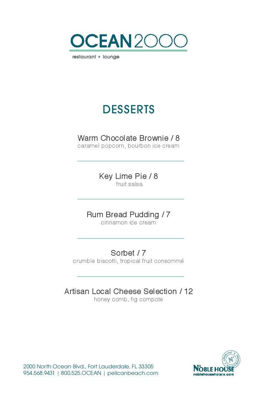 Menu at OCEAN2000 restaurant, Fort Lauderdale