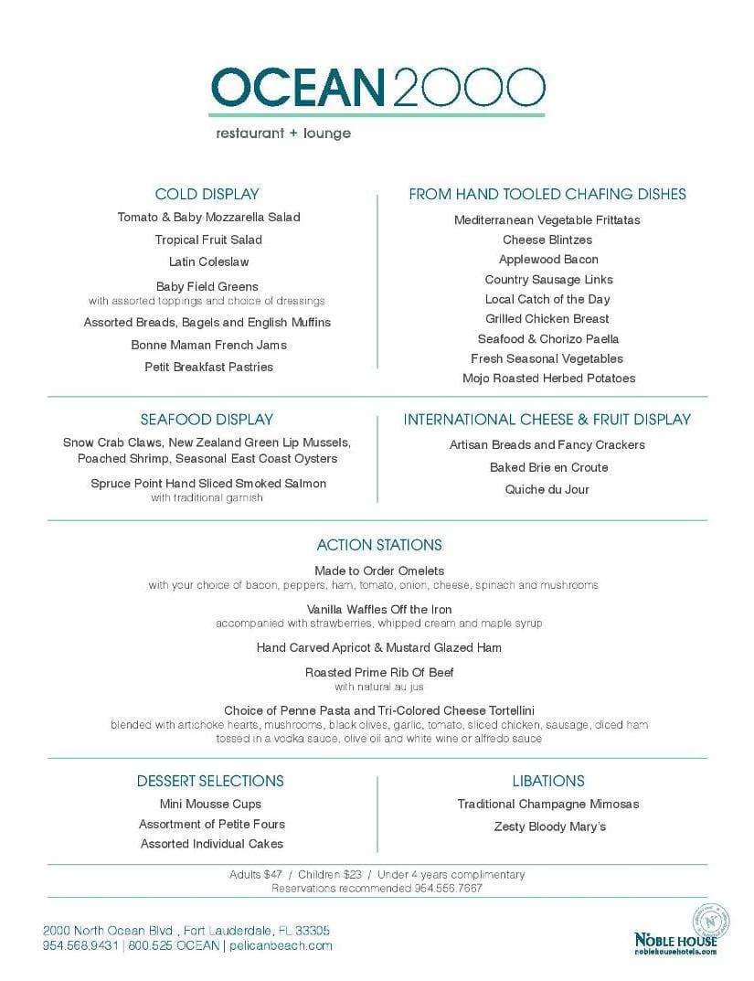 Menu at OCEAN2000 restaurant, Fort Lauderdale