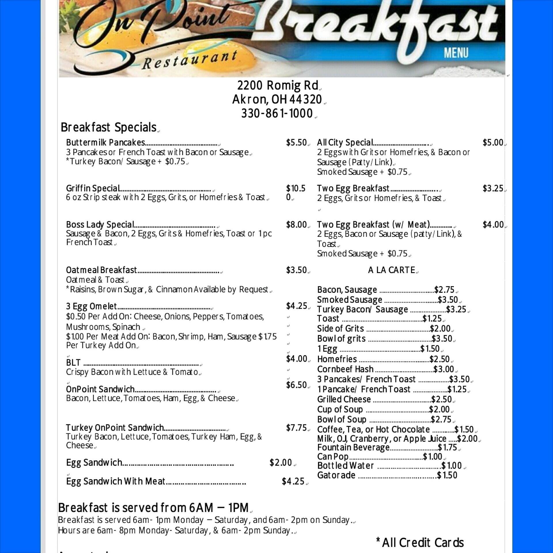 Carta del restaurante On Point Seafood, Barberton