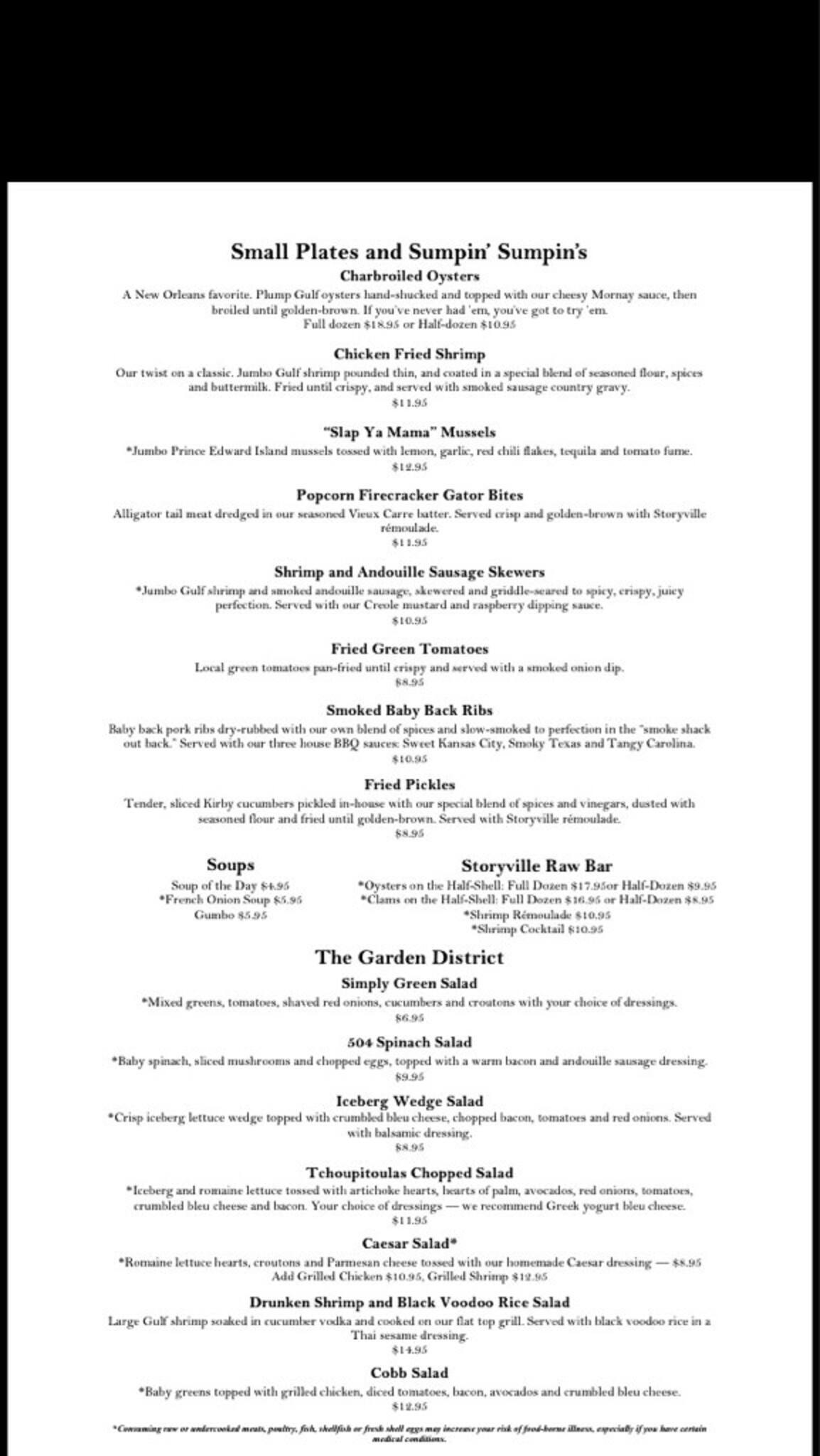 Menu at Storyville At Finleys restaurant, Huntington