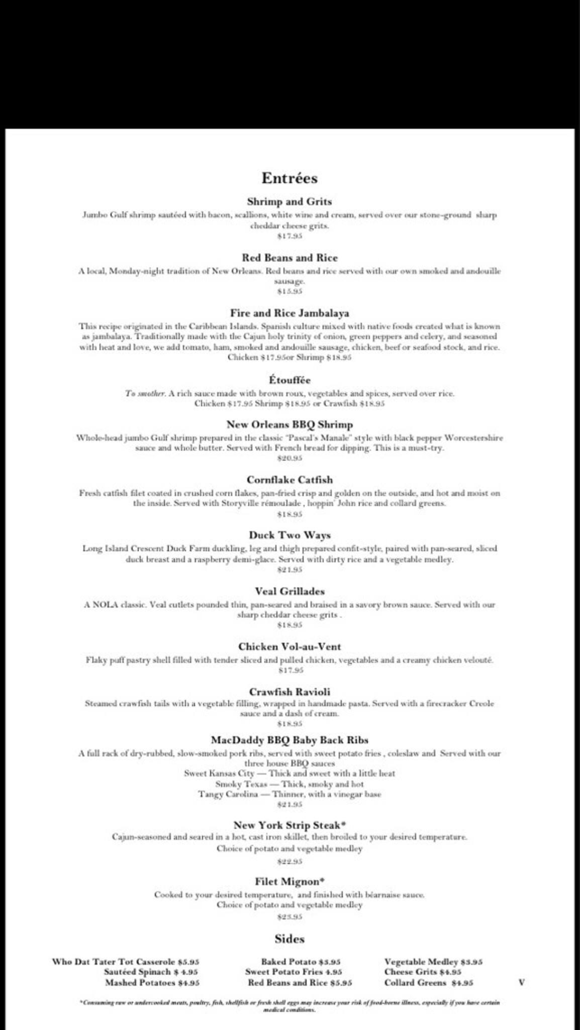 Menu at Storyville At Finleys restaurant, Huntington