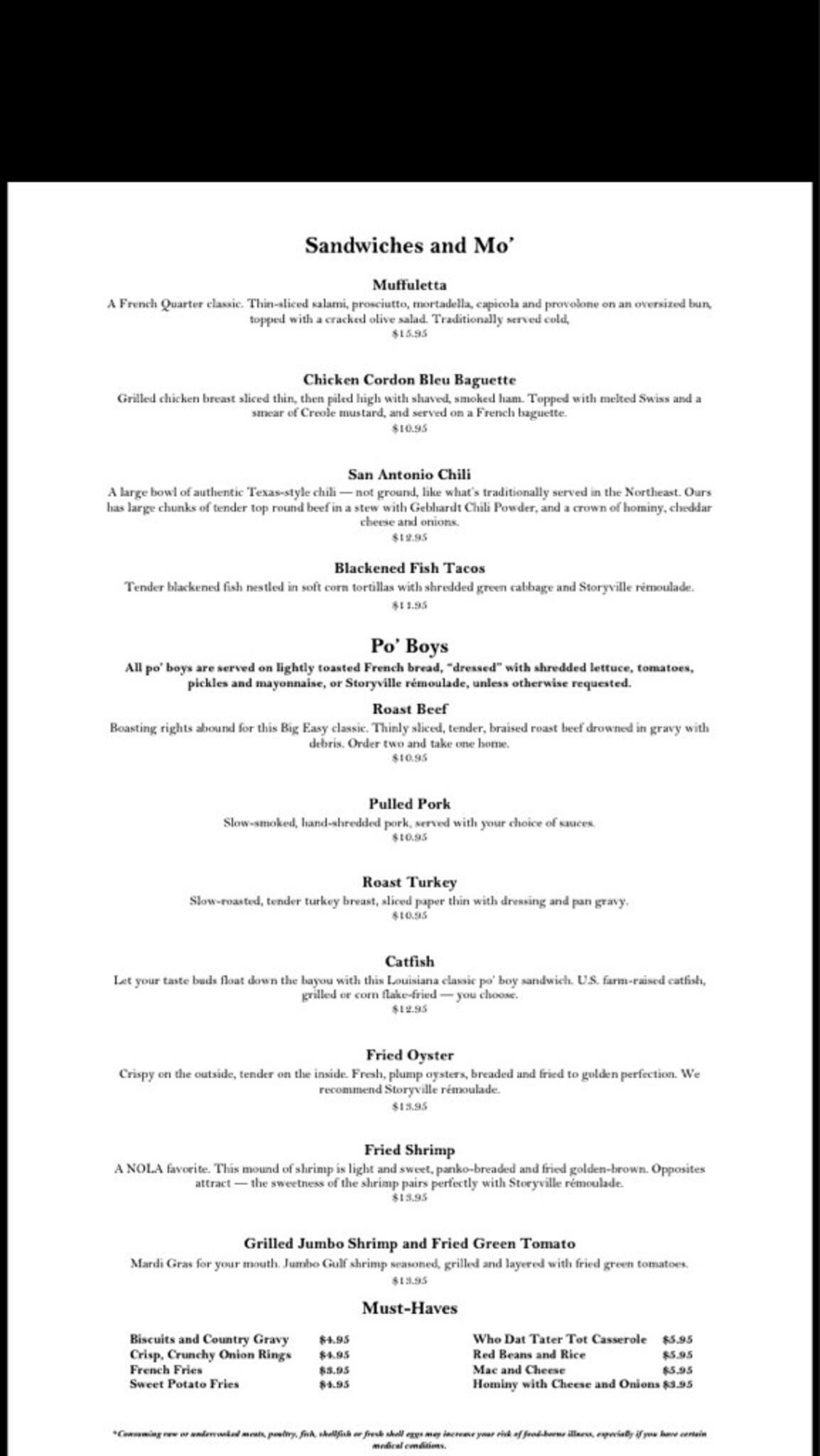 Menu at Storyville At Finleys restaurant, Huntington