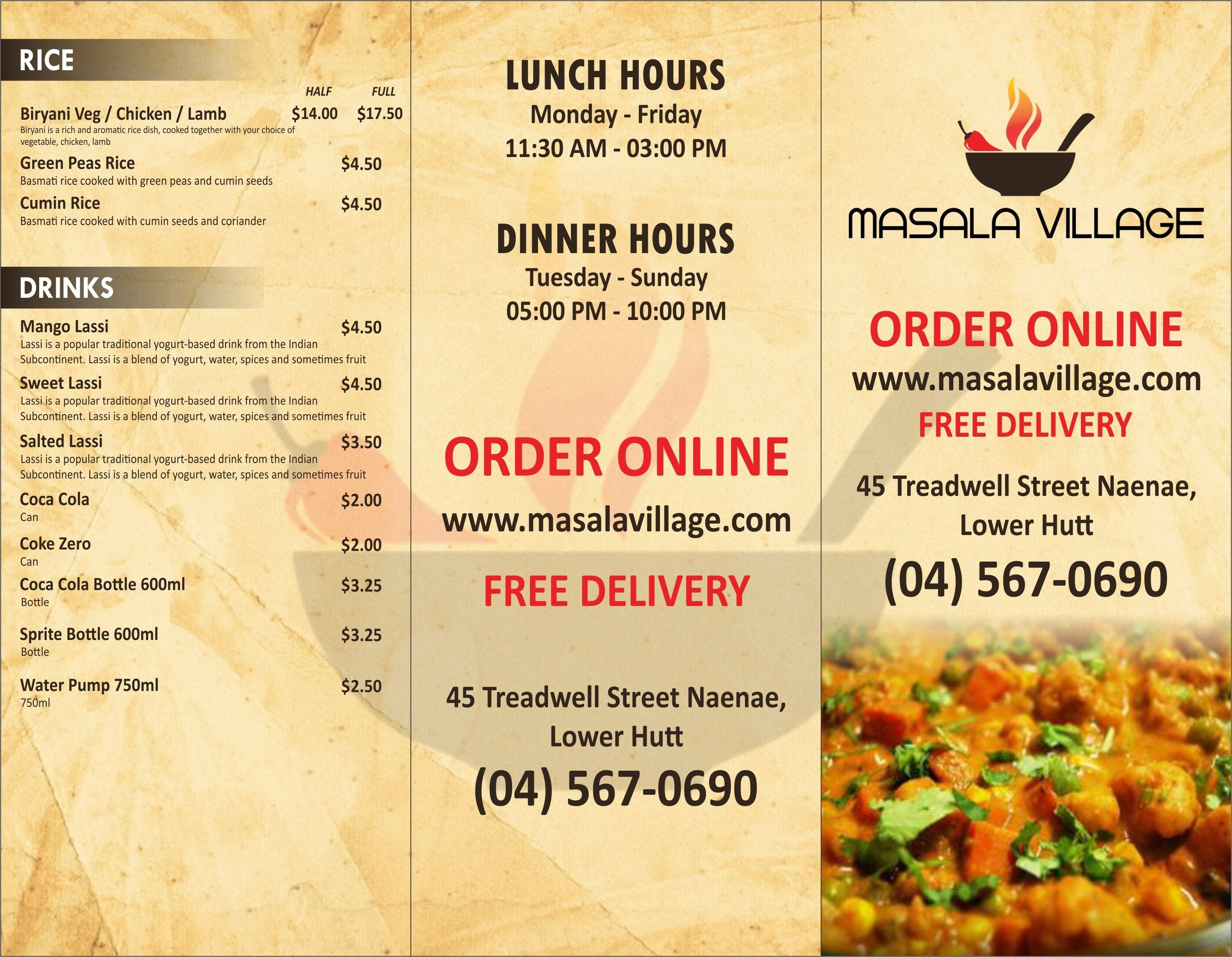 Masala Village Menu, Menu for Masala Village, Naenae, Wellington ...