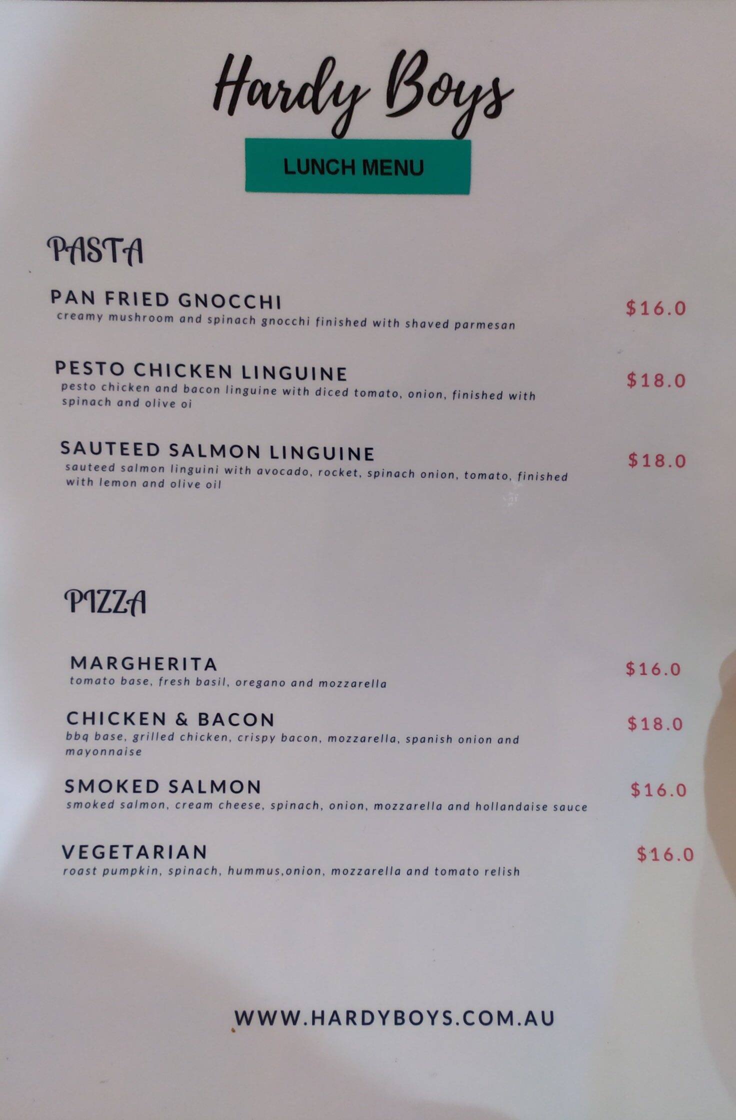 Menu at Hardy Boys Coffee Company cafe, Carindale